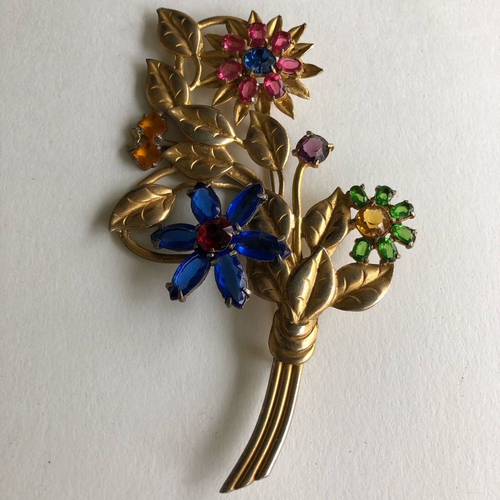 Vintage Huge Colorful Flower Brooch Pin - Gem